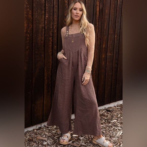 boutique | Pants & Jumpsuits | Chestnuttexture Buttoned Wide Leg ...